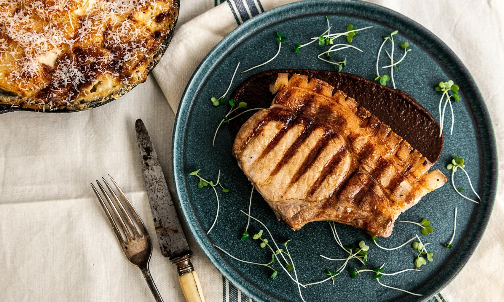 How To Cook Pork Chop, Parsnip Gratin & Prune Ketchup - Farmison & Co