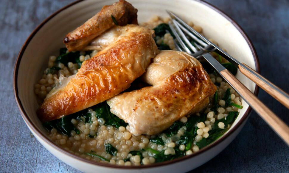 How To Cook Roast Spring Chicken (Poussin) with Giant Couscous ...