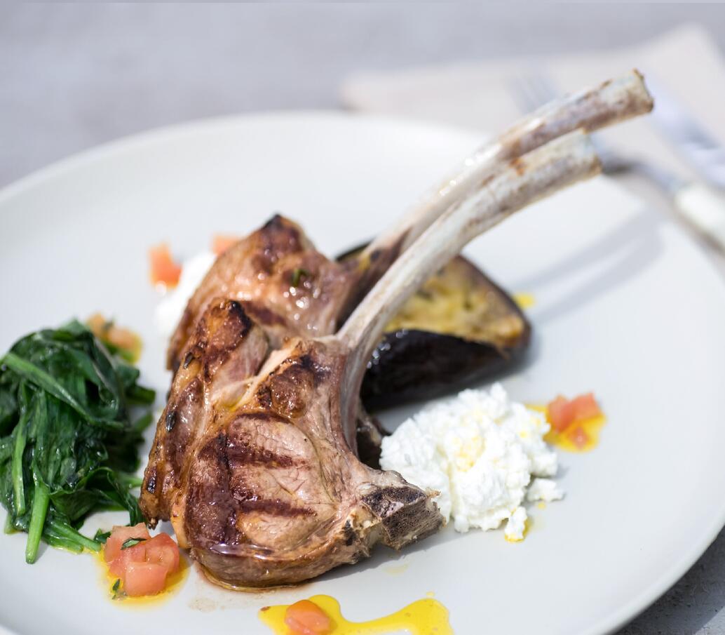 Charred Lamb Tomahawk with Garlic, Goats Curd & Baked Eggplant Recipe ...