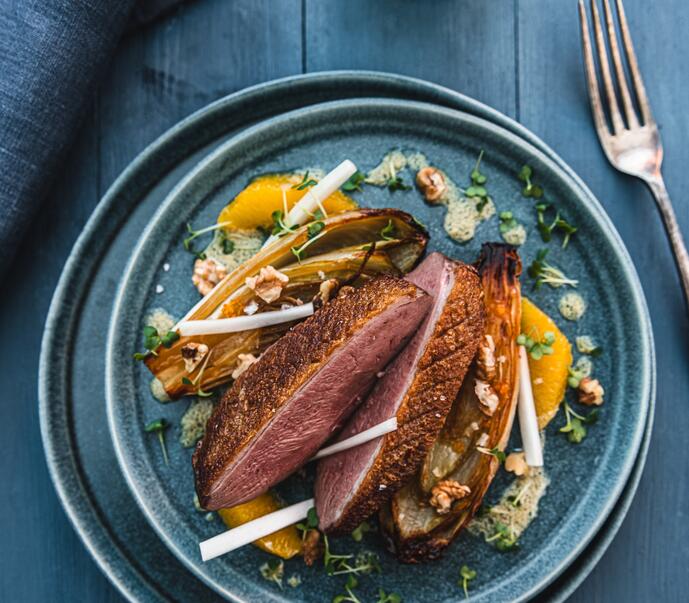 How To Cook Roast Duck Steak with Chicory & Walnut Vinaigrette ...