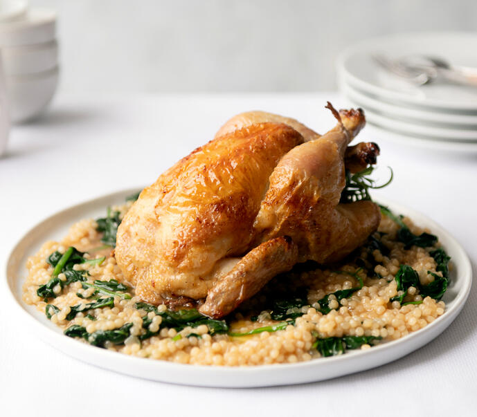 How To Cook Roast Spring Chicken (Poussin) with Giant Couscous ...